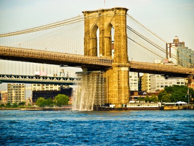 NYC Waterfall under the Brooklyn Bridge jigsaw puzzle in Waterfalls ...