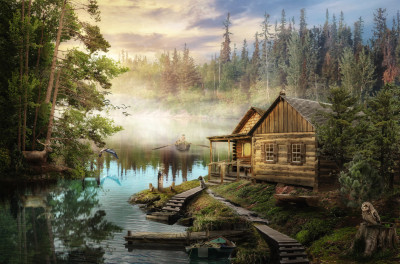 Cabin by the River jigsaw puzzle in Puzzle of the Day puzzles on ...