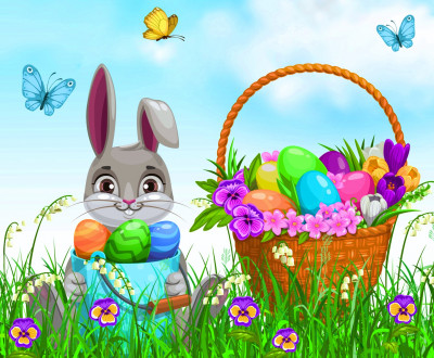 Easter Bunny with Egg Hunt Basket jigsaw puzzle in Kids Puzzles puzzles ...