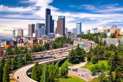 Skyline of Seattle, Washington, USA jigsaw puzzle in Bridges puzzles on ...