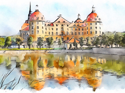 Watercolor of Moritzburg Castle, Germany jigsaw puzzle in Castles ...