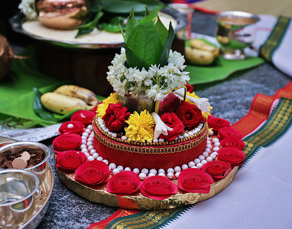 In Indian Culture, It Is Customary To Offer Puja With Coconut Garlands ...